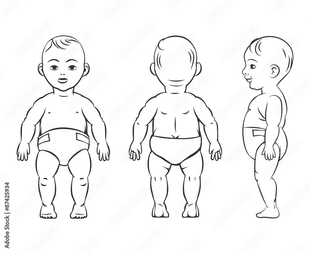 Baby figure. Front, side and back view Stock Vector | Adobe Stock