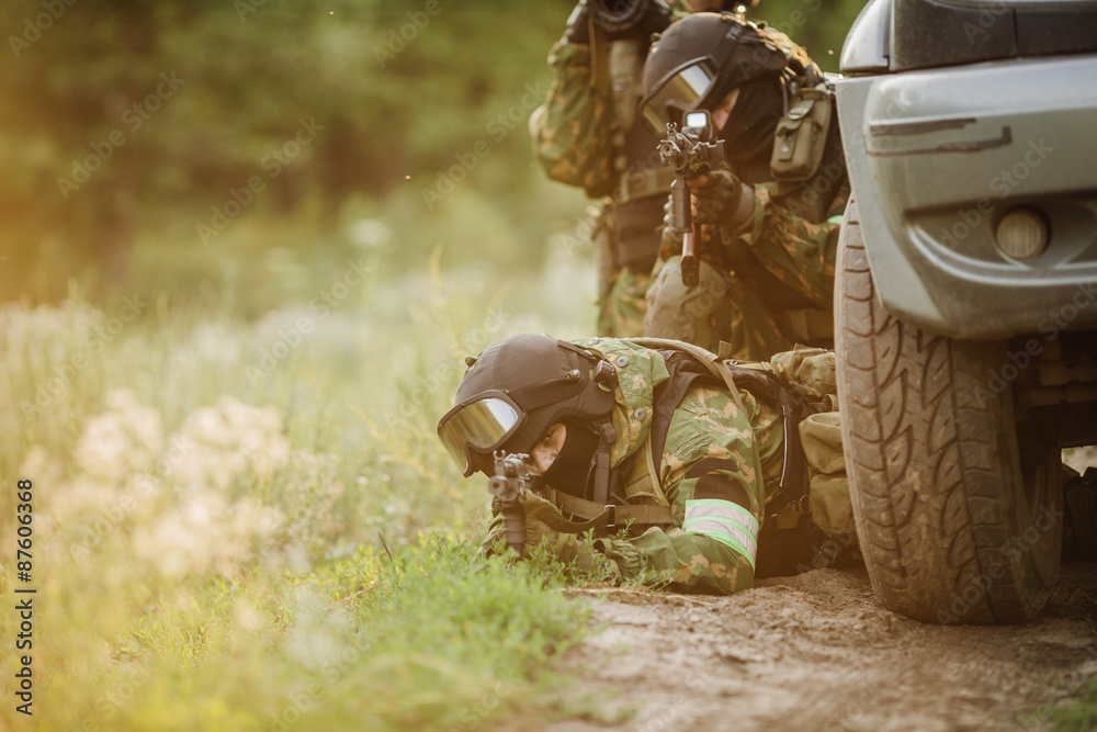 Russian special forces operators in uniform and bulletproof vest Stock ...