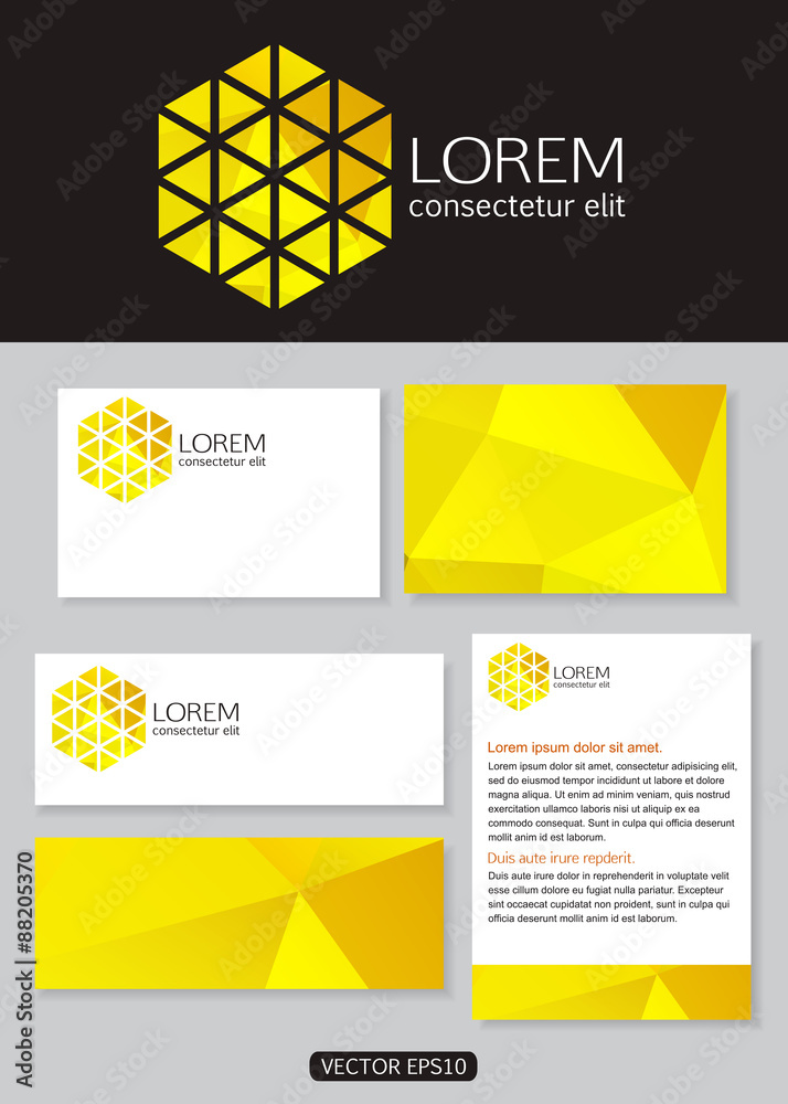 Geometric yellow logo icon design with business cards, banners Stock ...