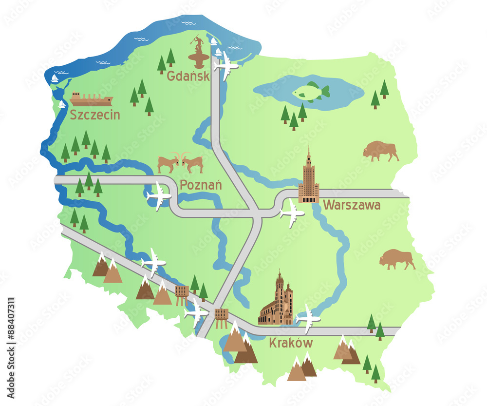 mapa polski wektor uproszczona Stock Vector | Adobe Stock