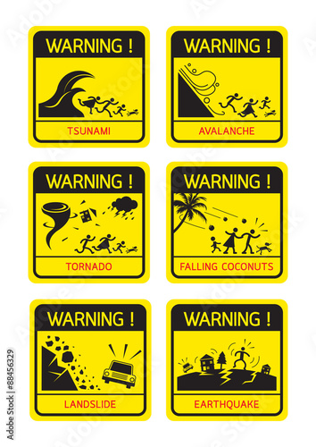 Natural Disaster Warning Signs, Family Running, Caution, Danger, Hazard ...
