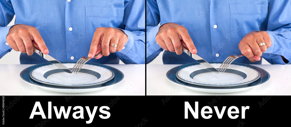 Stock Foto Proper way to hold a fork and knife concept Adobe Stock