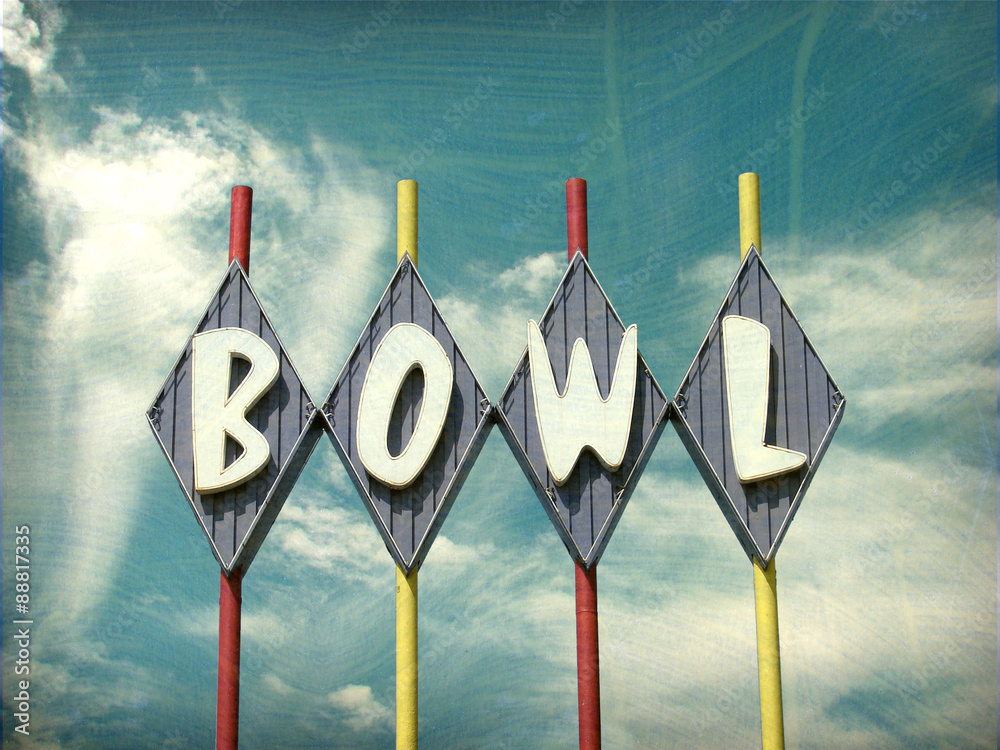 aged and worn vintage photo of bowling alley sign Stock Photo | Adobe Stock