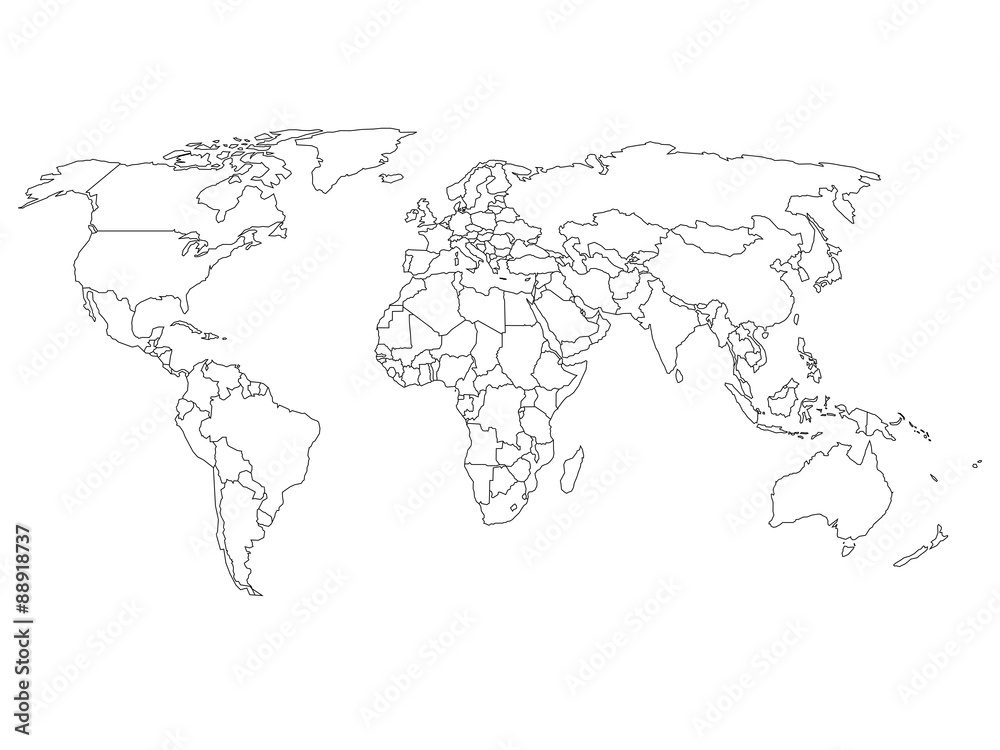 World map with country borders Stock Vector | Adobe Stock