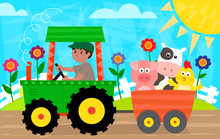 Pig Driving Cart Illustration Free Stock Photo - Public Domain Pictures