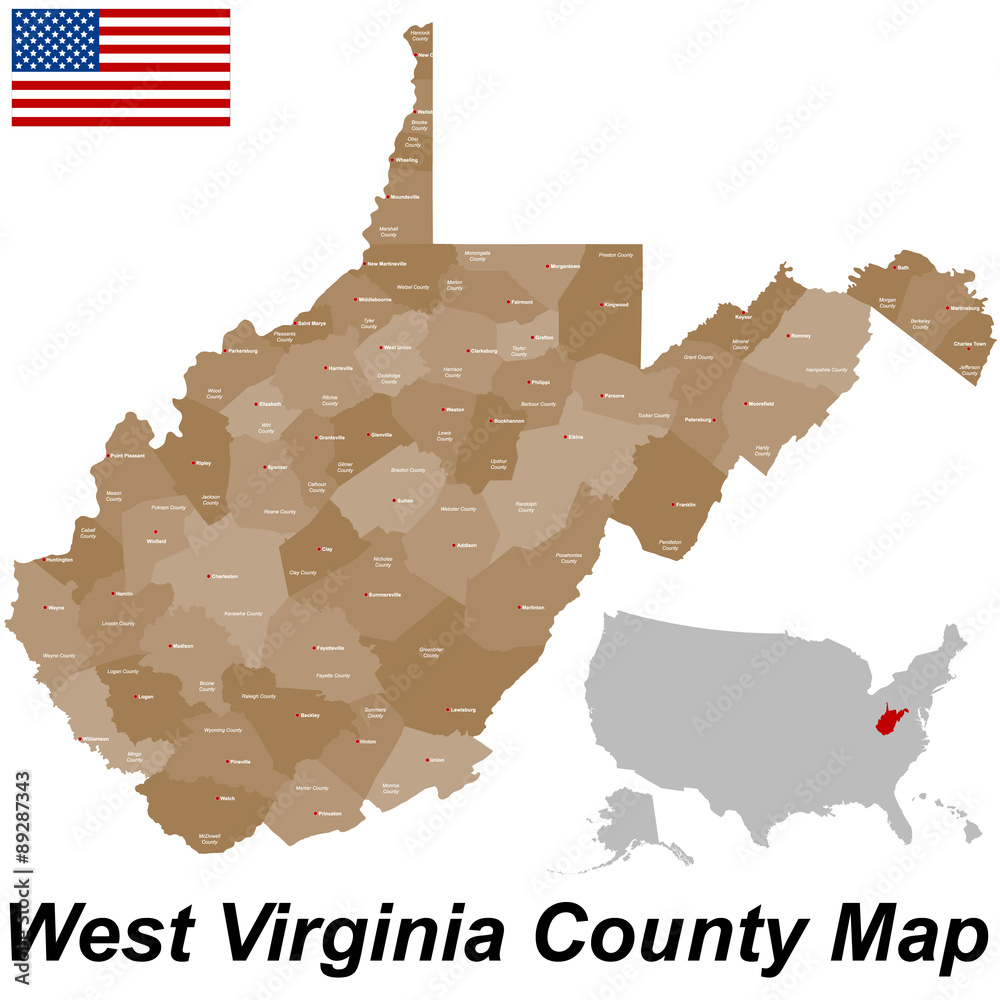 A large and detailed map of the State of West Virginia with all ...