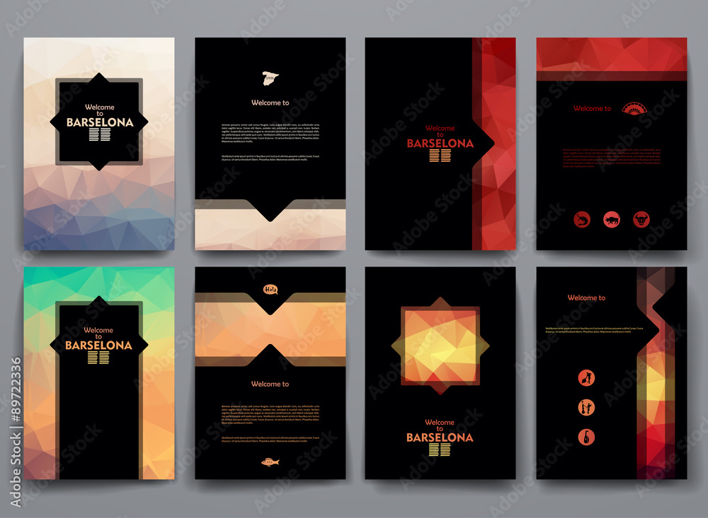Vector templates with poligonal backgrounds on Barcelona theme. Stock ...