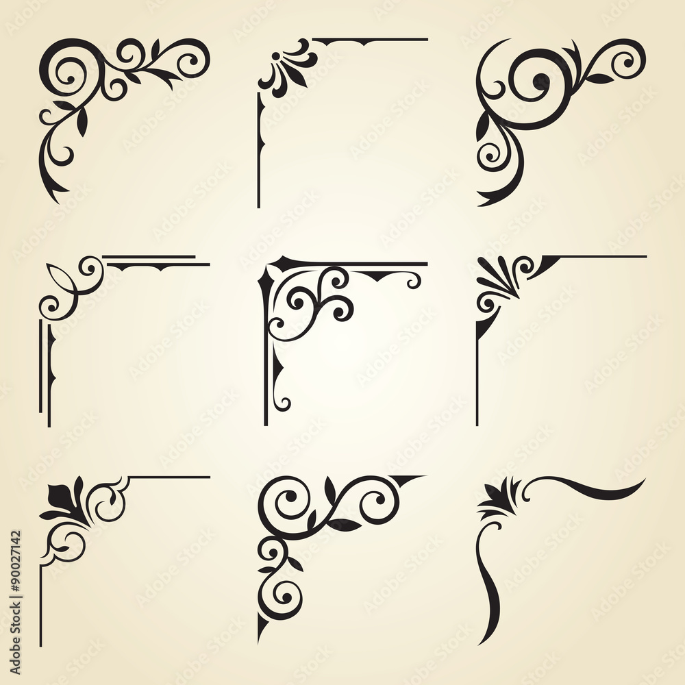 Vector illustration of decorative corner frame set. Stock Vector ...