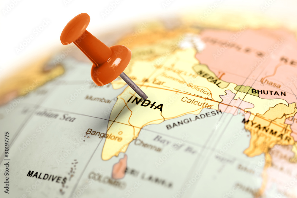 Location India. Red pin on the map. Stock Photo | Adobe Stock