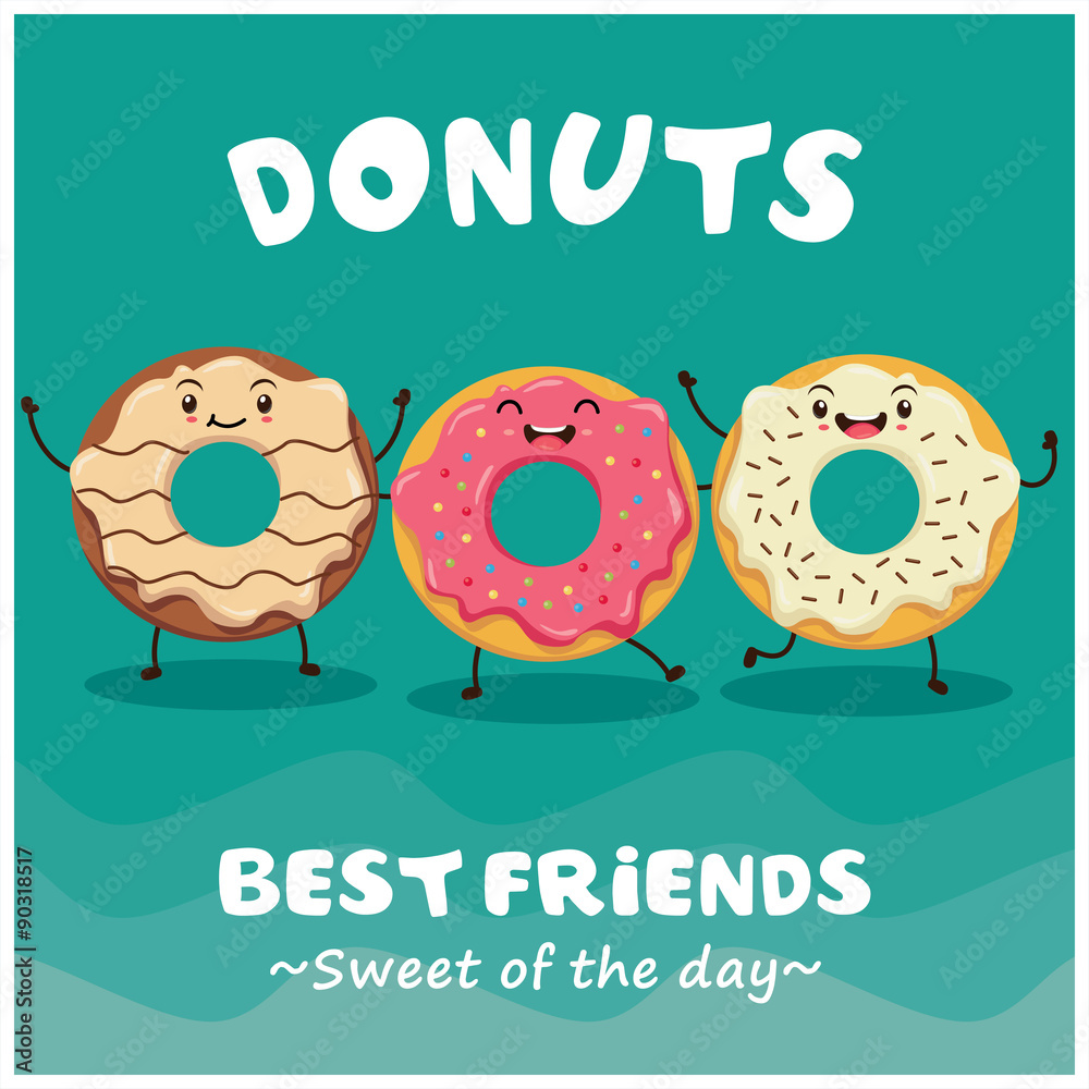 Vintage donuts cartoon character poster design Stock Vector | Adobe Stock