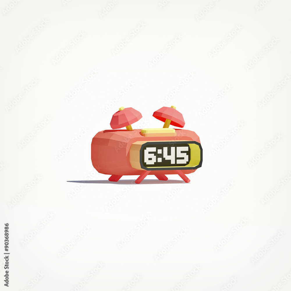 Low poly Alarm Clock - Low poly style alarm clock with type face, two ...
