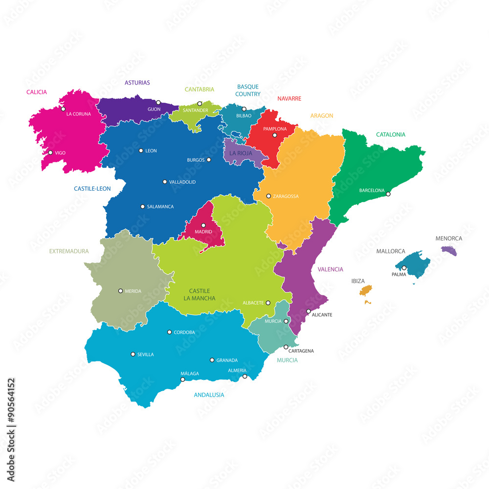 Spain Map Regions Stock Vector | Adobe Stock