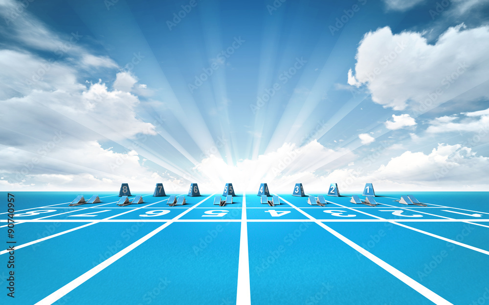 race track with starting blocks front view outside Stock Illustration ...