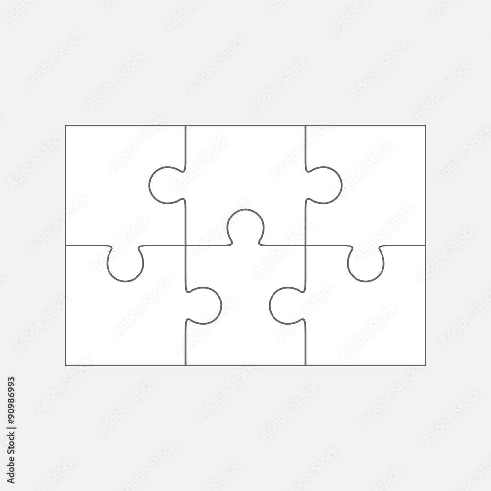 Six jigsaw puzzle parts, blank vector 2x3 pieces Stock Vector | Adobe Stock