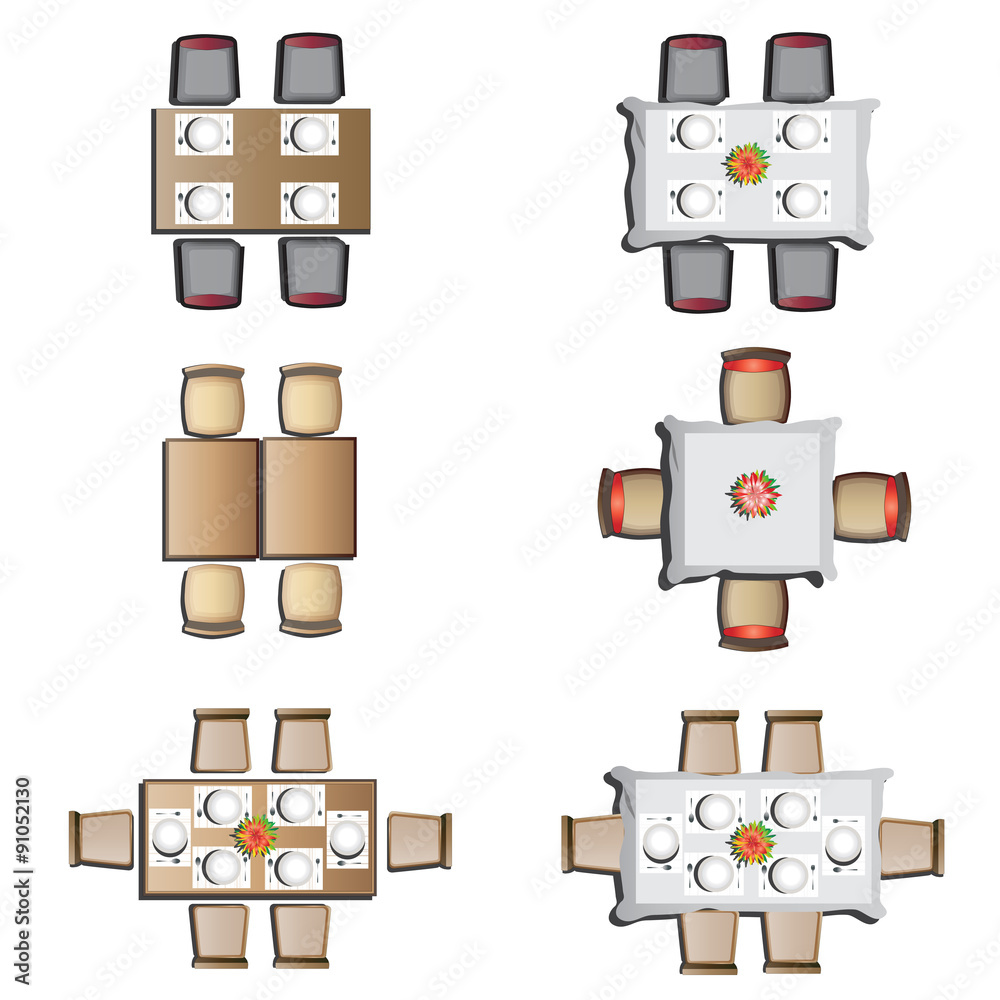 Dining furniture top view set 1 for interior, vector illustration Stock ...