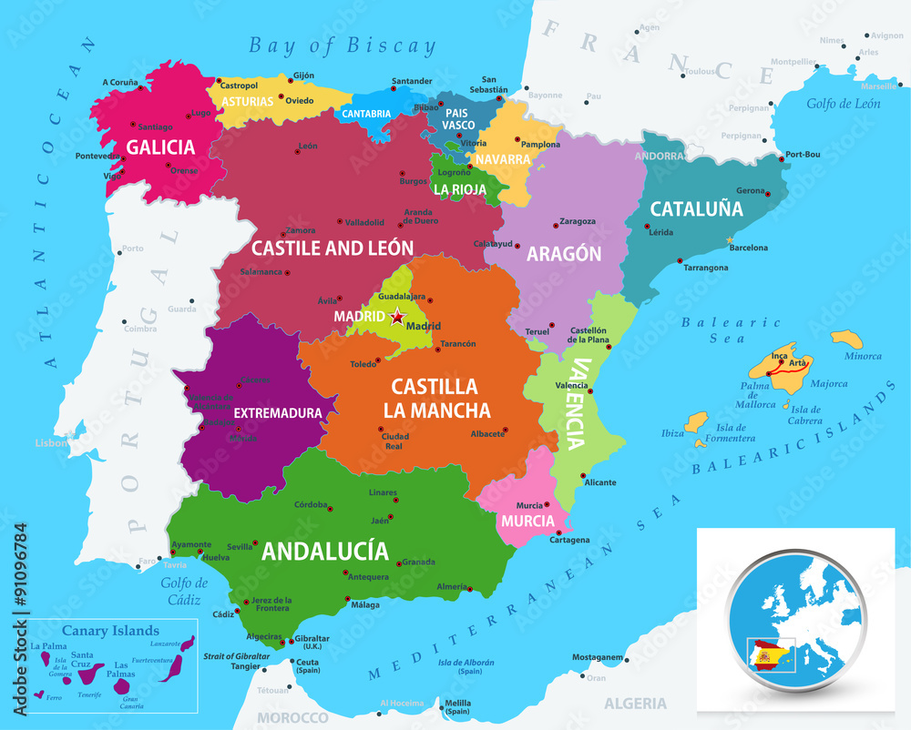 Political map of Spain Stock Vector | Adobe Stock