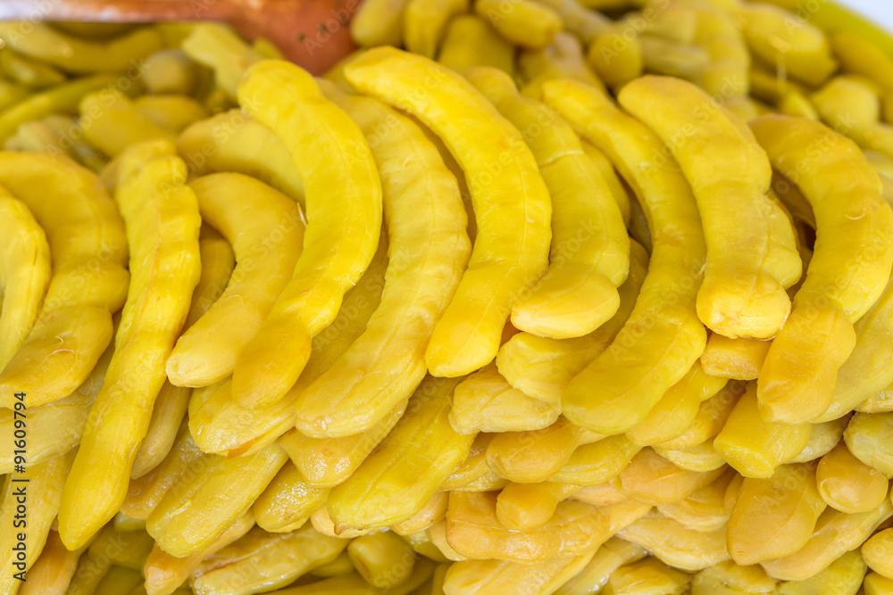 Heap of sweet pickled tamarind fruits for retail sale in Thailand food ...