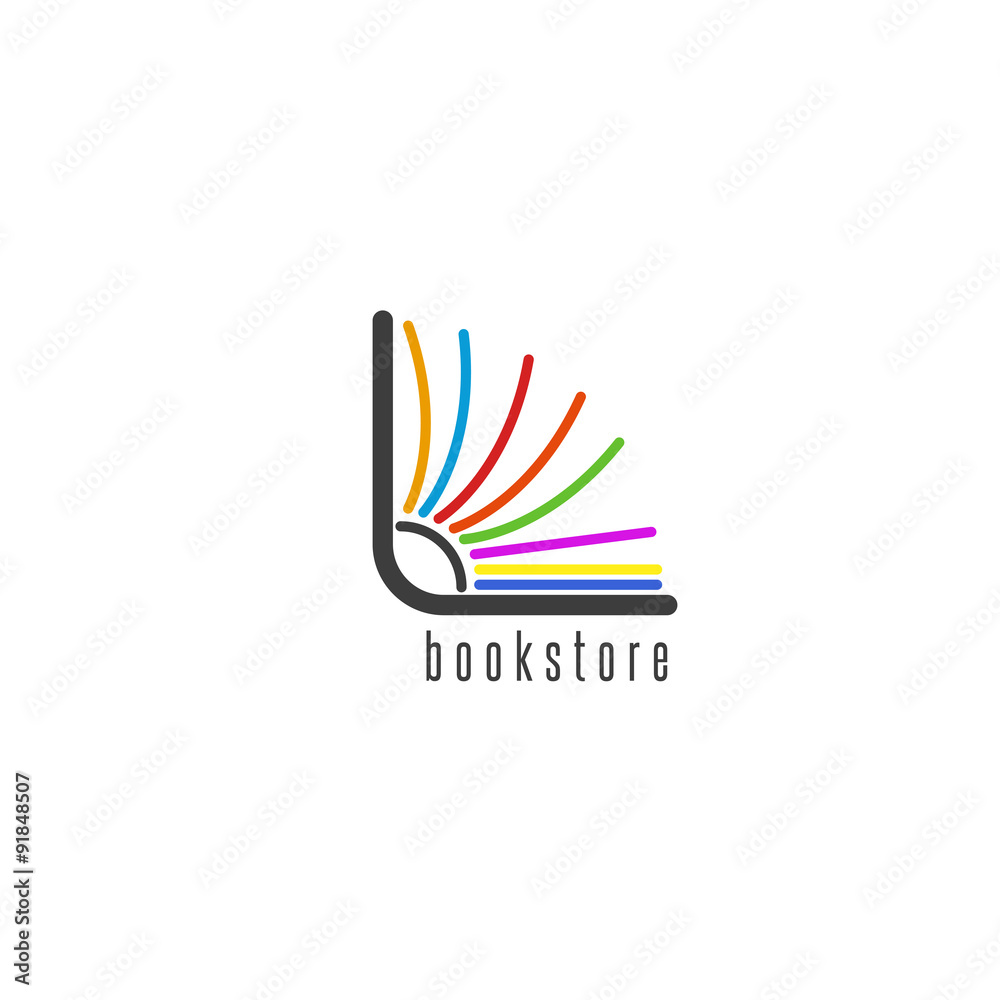 Mockup book logo, flipping colored pages of the book, emblem of the ...