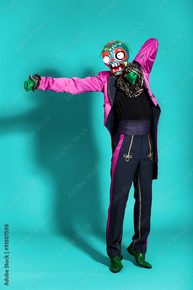 Circus actor in zombie suit posing on studio background.Scary Stock ...