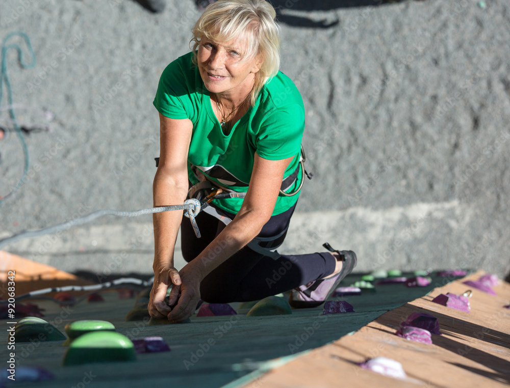 Smiling Mature Lady on Extreme Climbing Wall Portrait of Adult Female ...