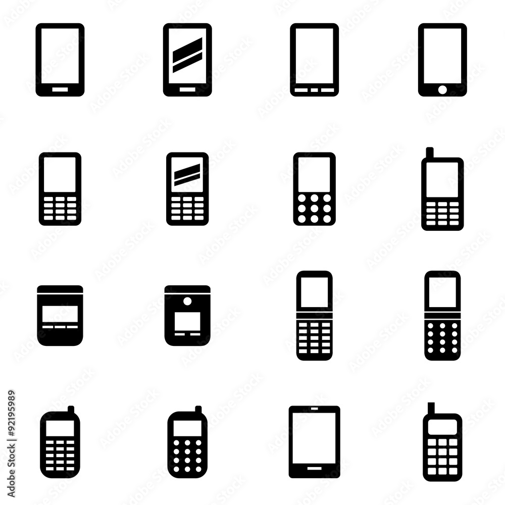 Vector black mobile phone icon set Stock Vector | Adobe Stock