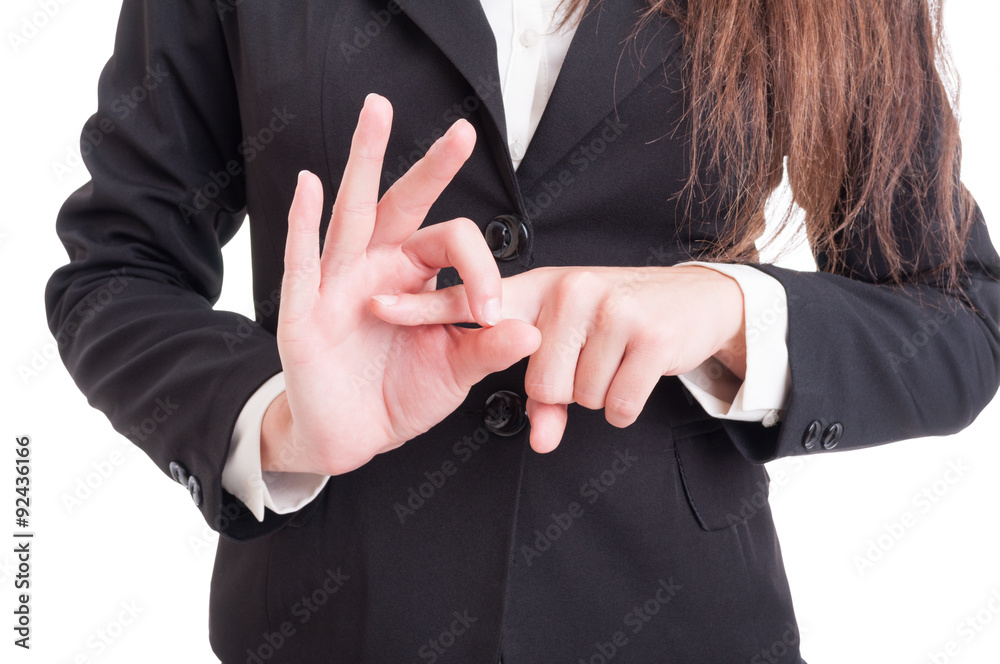 Business woman hand making index finger in hole sexual gesture Stock ...