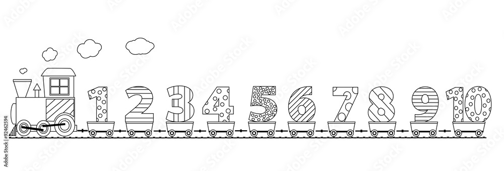Black and white train with numbers / coloring page for children Stock ...