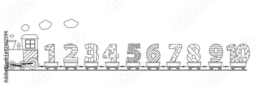 Black and white train with numbers / coloring page for children Stock ...