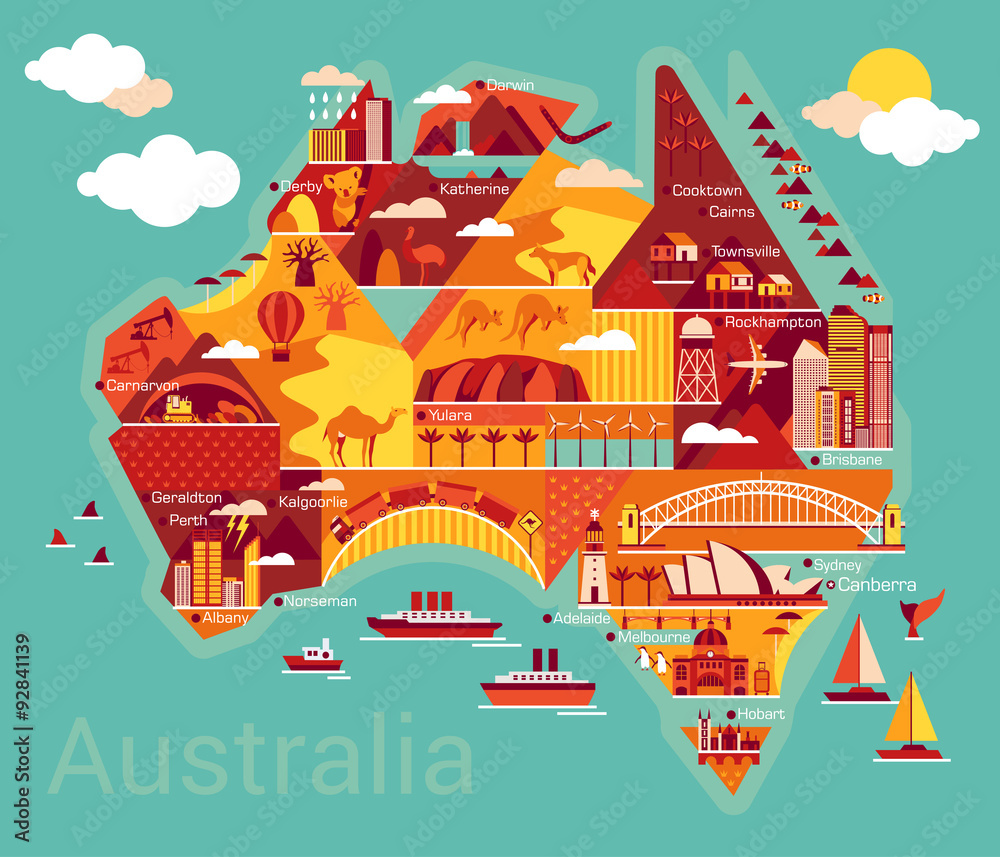 Cartoon map of Australia Stock Vector | Adobe Stock