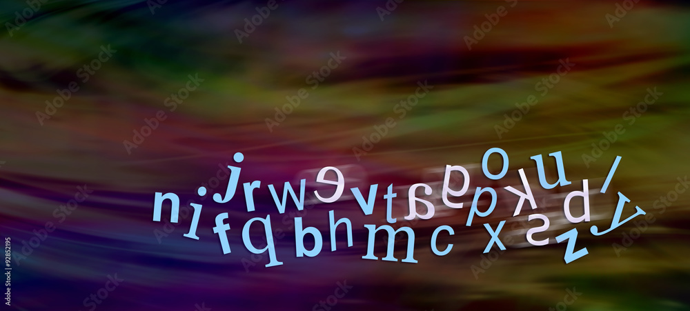 Dyslexic Alphabet with reversed letters - wide dark website header with ...