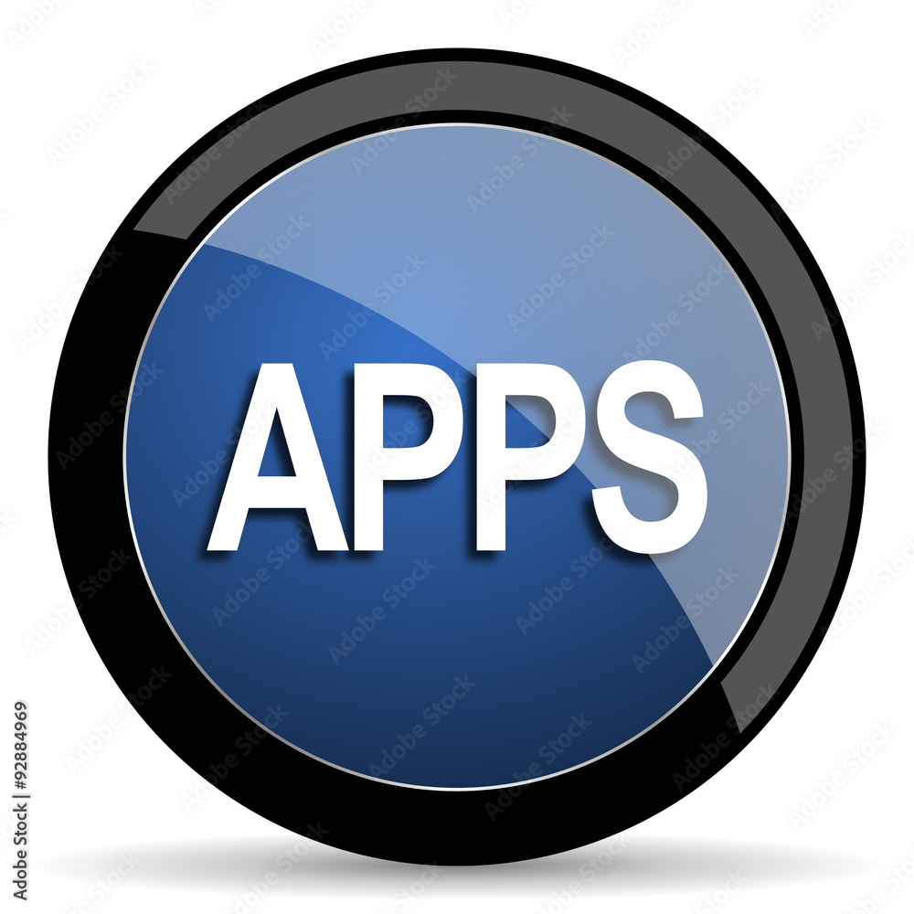 apps blue circle glossy web icon on white background, round button for ...