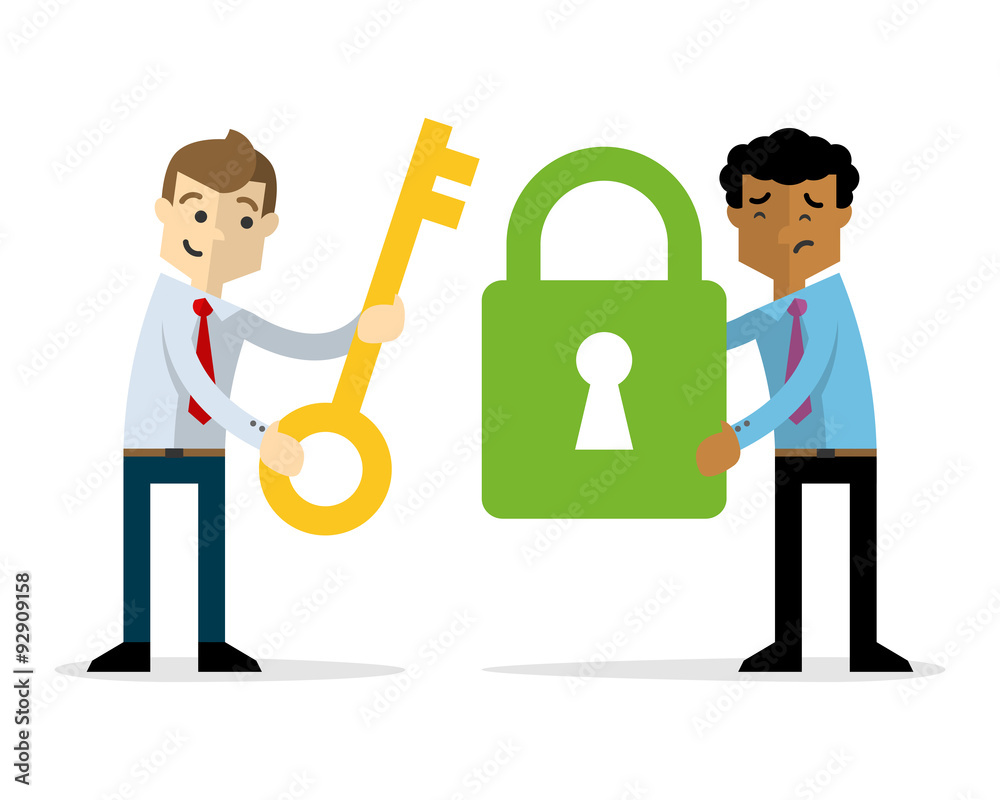 Vector of Businessmen with a padlock and a key as symbols of problem ...