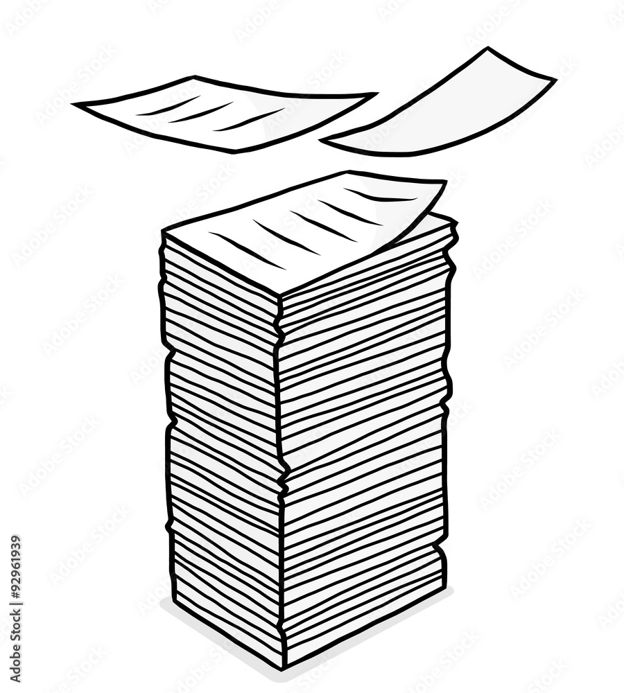 stack of paper / cartoon vector and illustration, grayscale, hand drawn ...