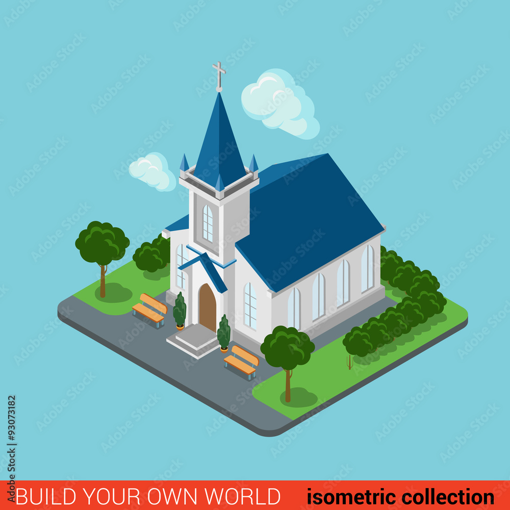 Flat 3d isometric Christian church building vector infographics Stock ...