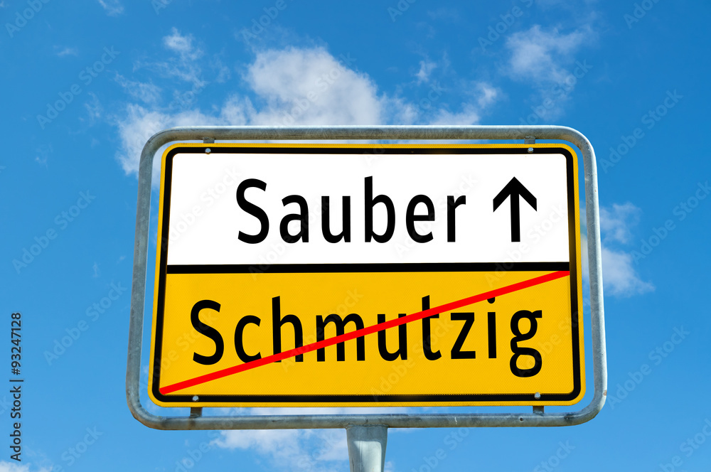 Stock-Foto „Ortstafel Sauber/Schmutzig“ | Adobe Stock