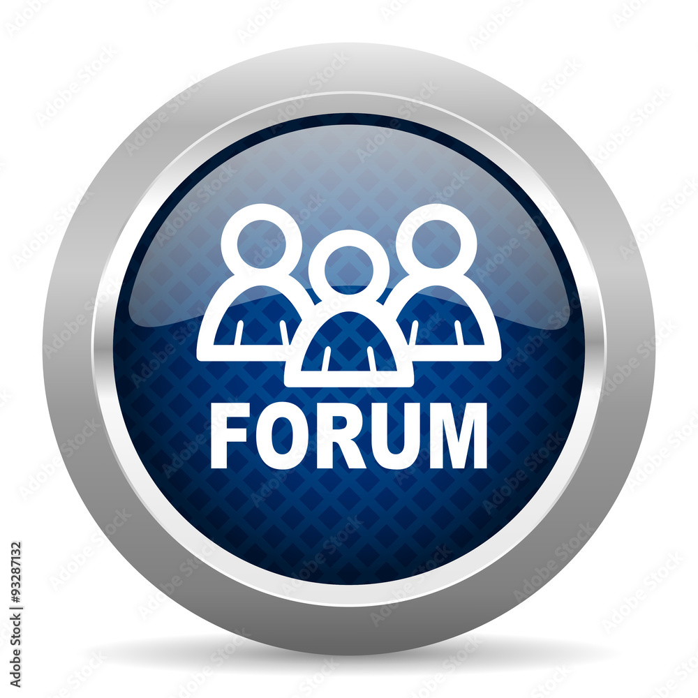 forum blue circle glossy web icon on white background, round button for ...