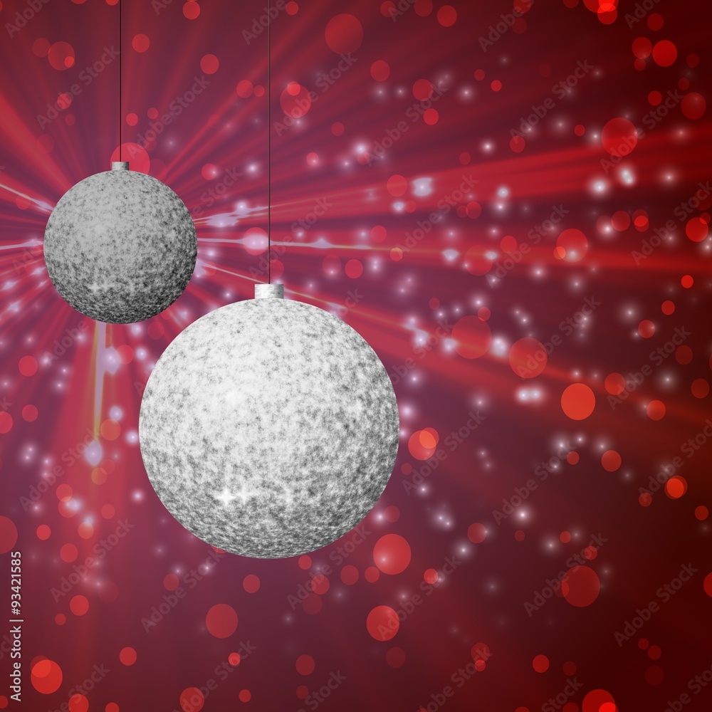 Animated rotating and glittering silver Christmas balls with light rays ...