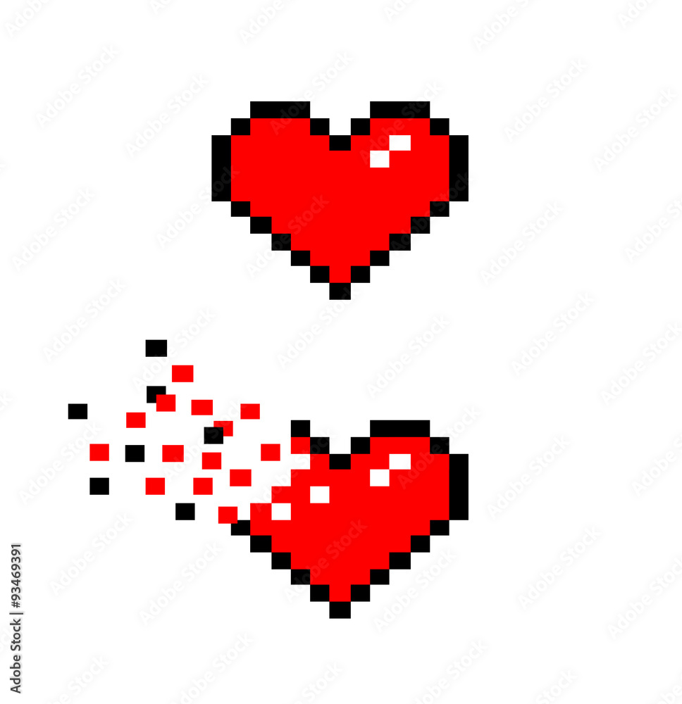 Heart Icons, a vector illustration of heart icons in retro 8-bit style ...