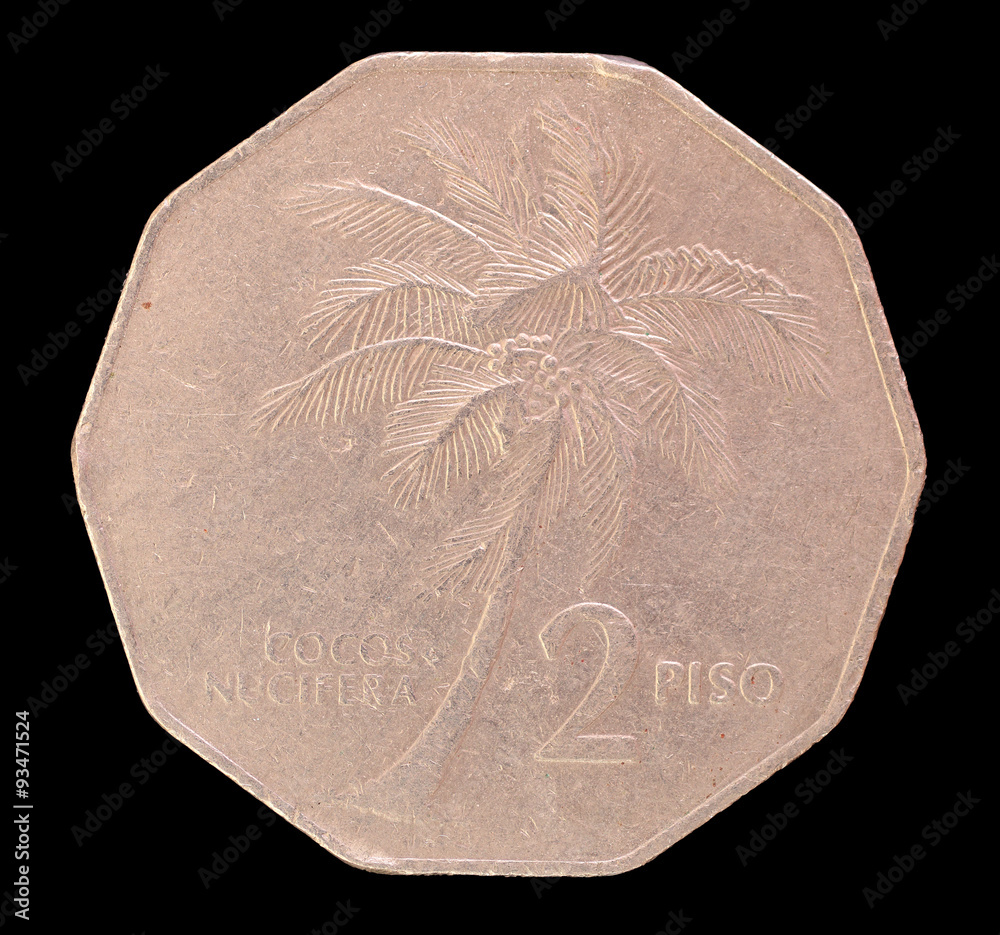Tail of a 2 piso coin, issued by Republic of the Philippines in 1986 ...