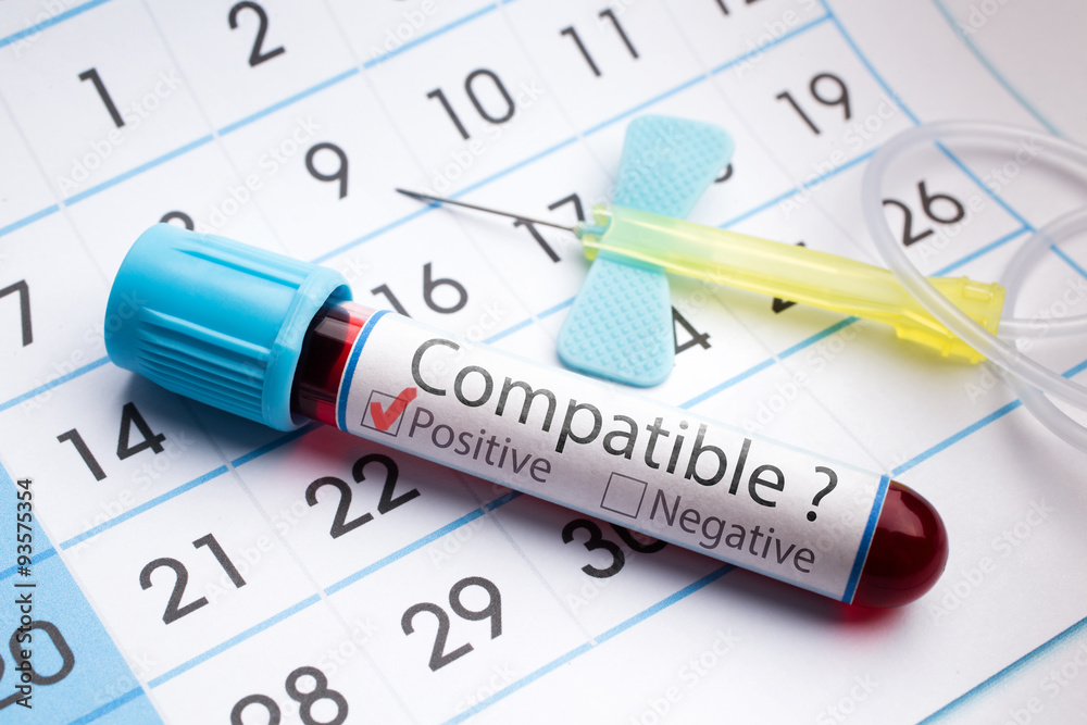 tube test with label compatible blood donor /planning calendar and ...