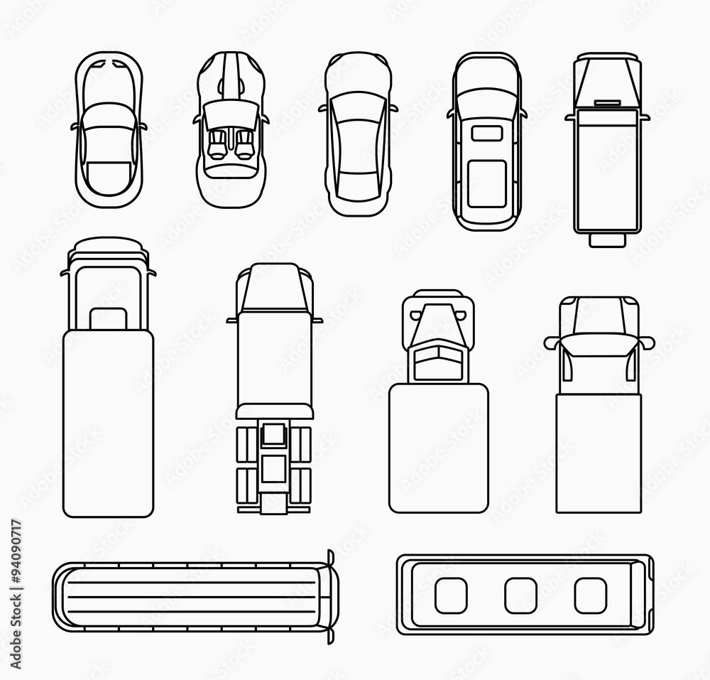 Cars thin line icons top view Stock Vector | Adobe Stock