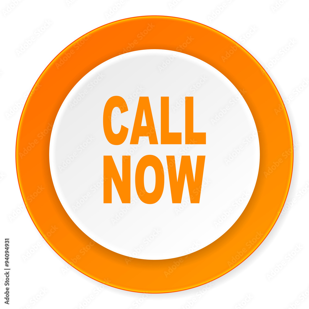 call now orange circle 3d modern design flat icon on white background ...