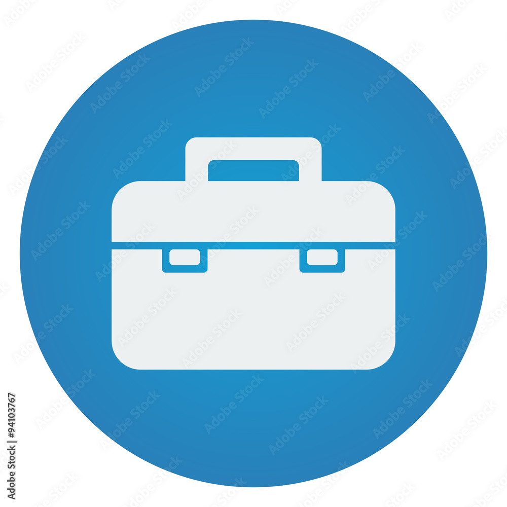 Flat white Briefcase icon on blue circle Stock Vector | Adobe Stock