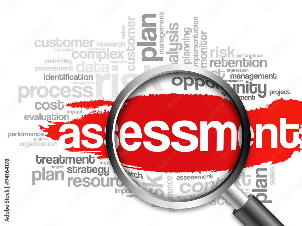 ASSESSMENT word cloud with magnifying glass, business concept Stock ...