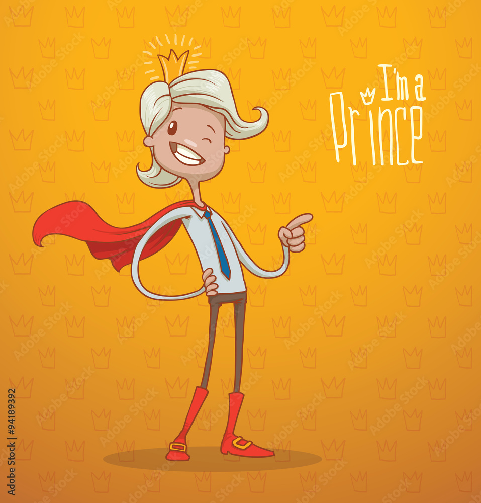 Vector cartoon image of a modern prince with white hair with a crown on ...