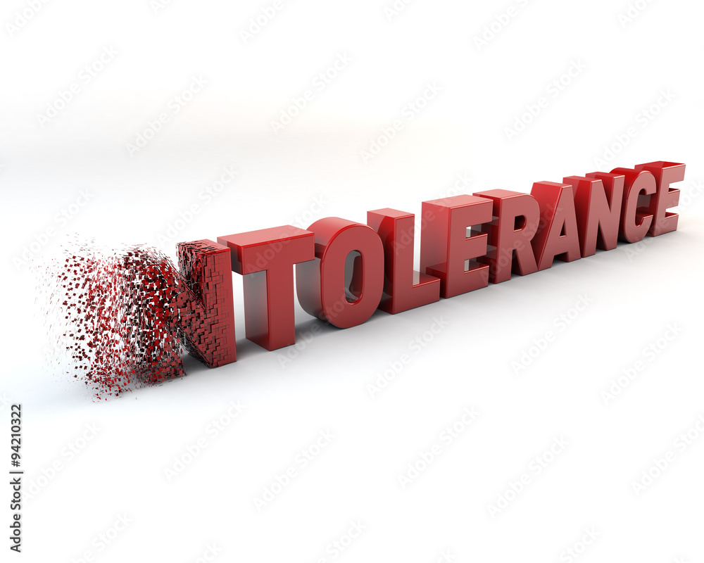 Changing the word intolerance to tolerance. Fragment font. 3D render ...