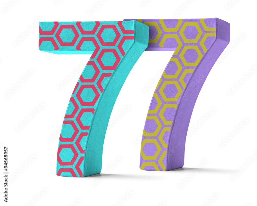 Stock-Foto „Bunte Zahl aus Pappe - Nummer 77“ | Adobe Stock