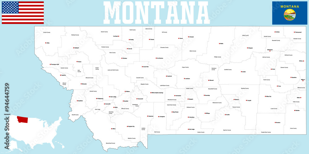 A large and detailed map of the State of Montana with all counties and ...