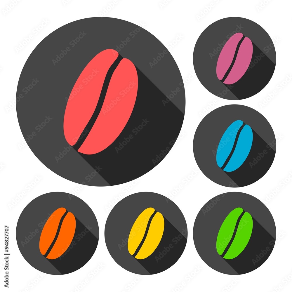 Coffee beans symbols set with long shadow Stock Vector | Adobe Stock