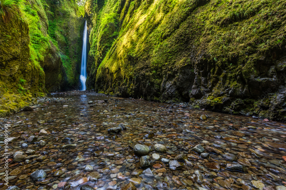Beautiful waterfall and canyon in Oneonta Gorge trail, Oregon. Stock ...
